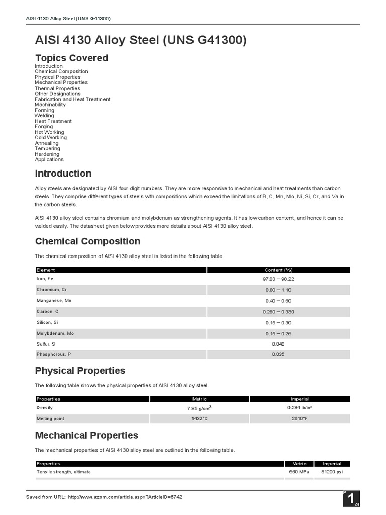 AISI 4130 Alloy Steel Properties Guide | PDF | Technology & Engineering