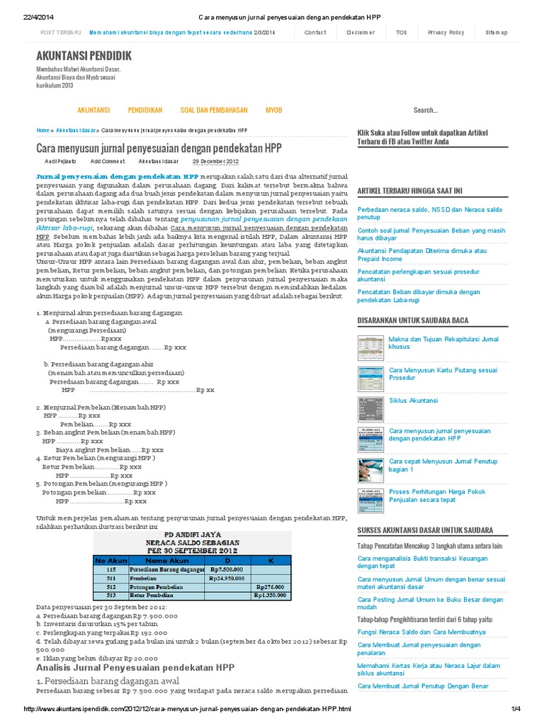 Cara Menyusun Jurnal Penyesuaian Dengan Pendekatan HPP | PDF