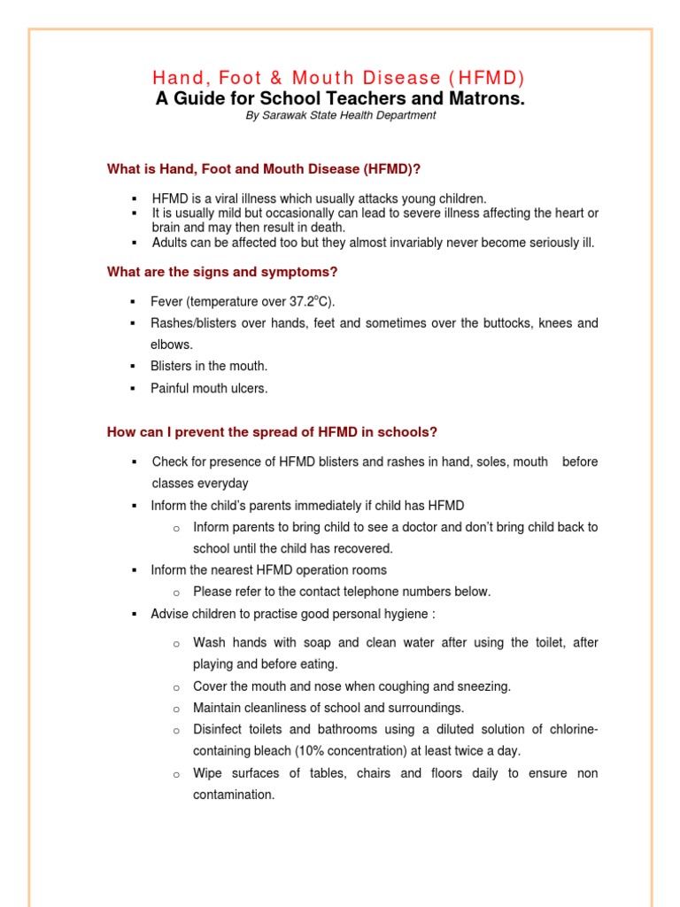 HFMD Guide for Schools and Parents | PDF | Medical Specialties | Health ...