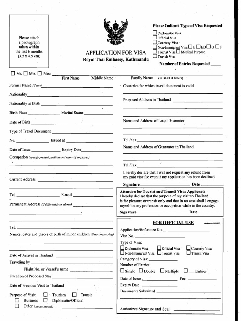 Thailand VISA Application Form PDF | PDF | Travel Visa | Official Documents
