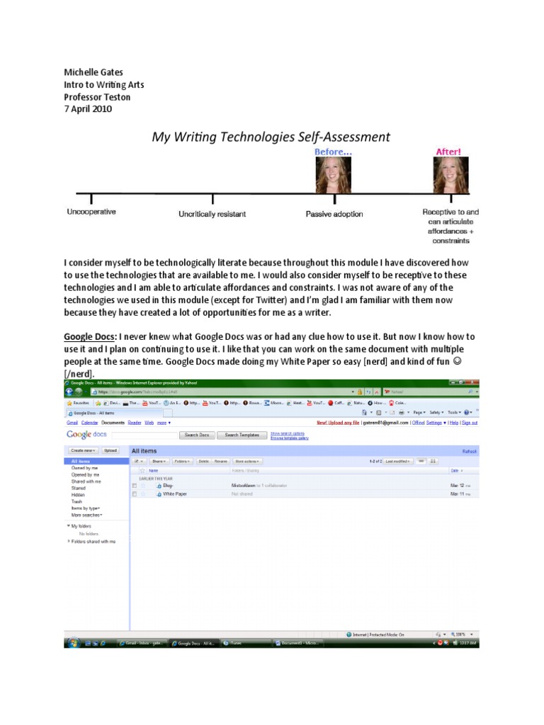 Writing Technologies Self-Assessment | PDF | Communication