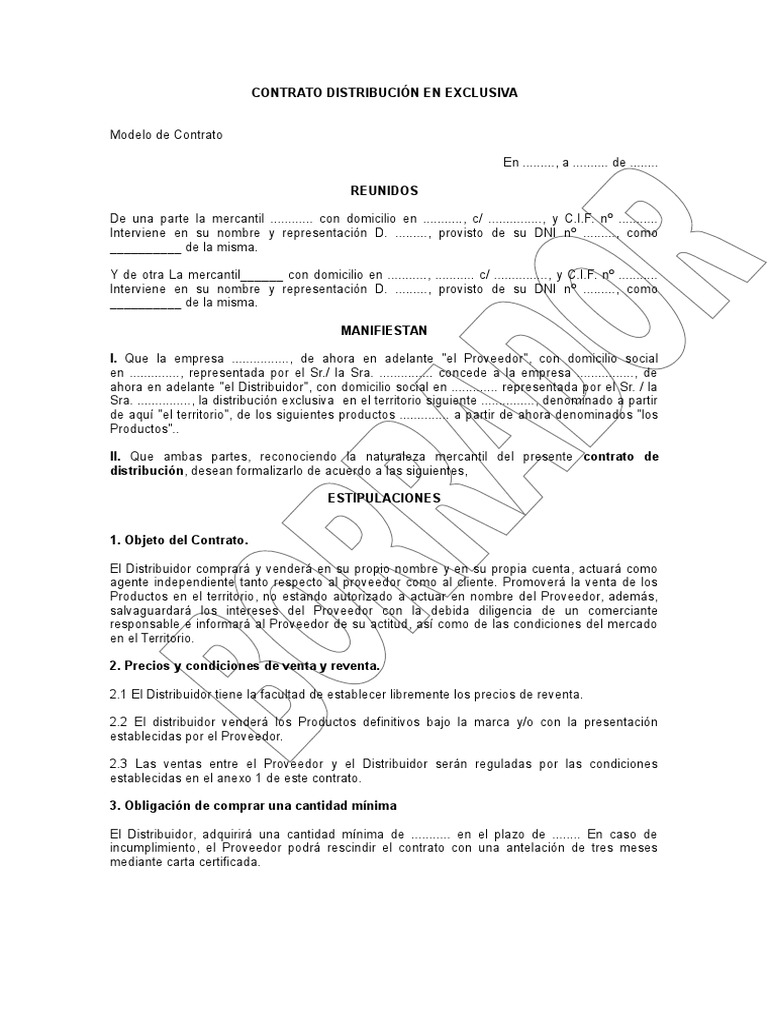 Modelo de Contrato de Distribución Exclusiva | PDF | Distribución ...