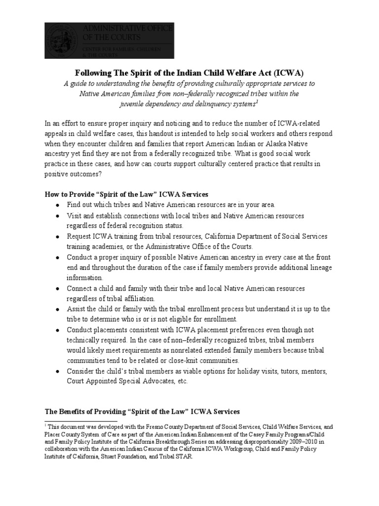 Following The Spirit of The Indian Child Welfare Act (ICWA) | PDF ...