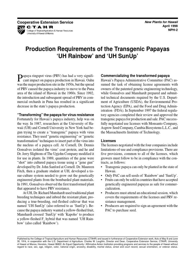 Production of GMO Papayas in Hawaii | PDF