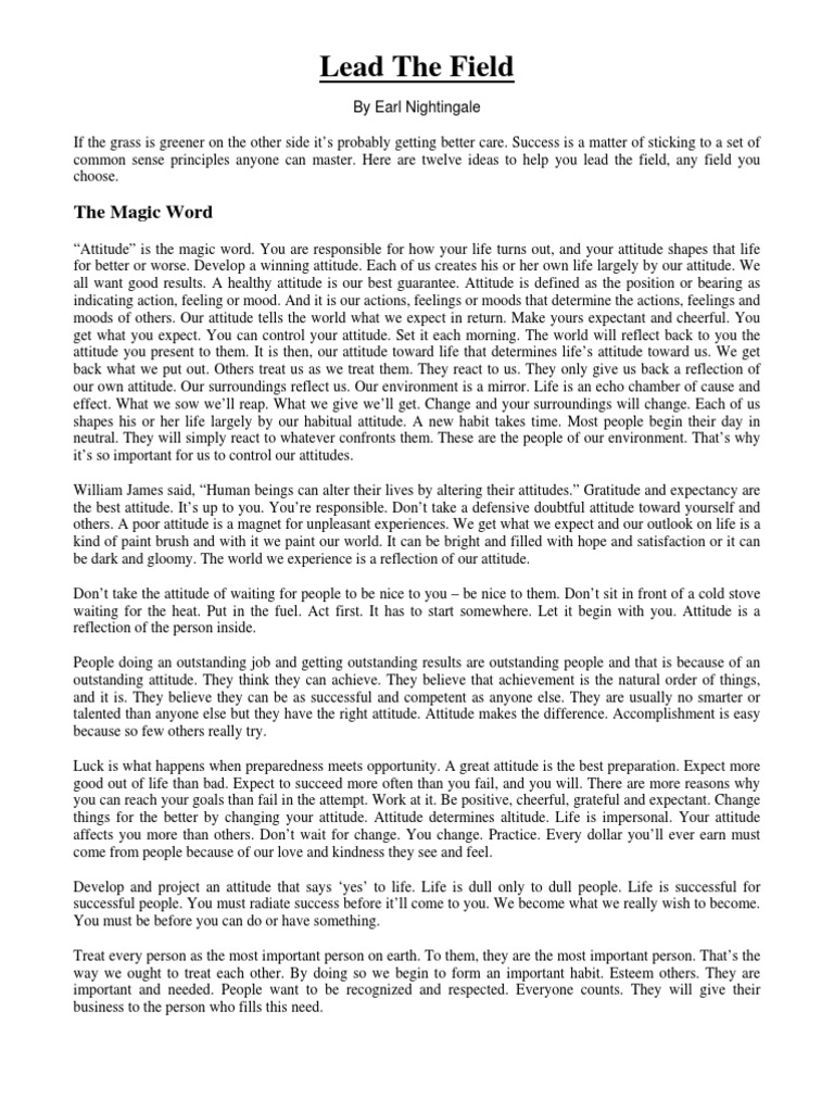 Earl Nightingale - Lead The Field | PDF | Thought | Goal