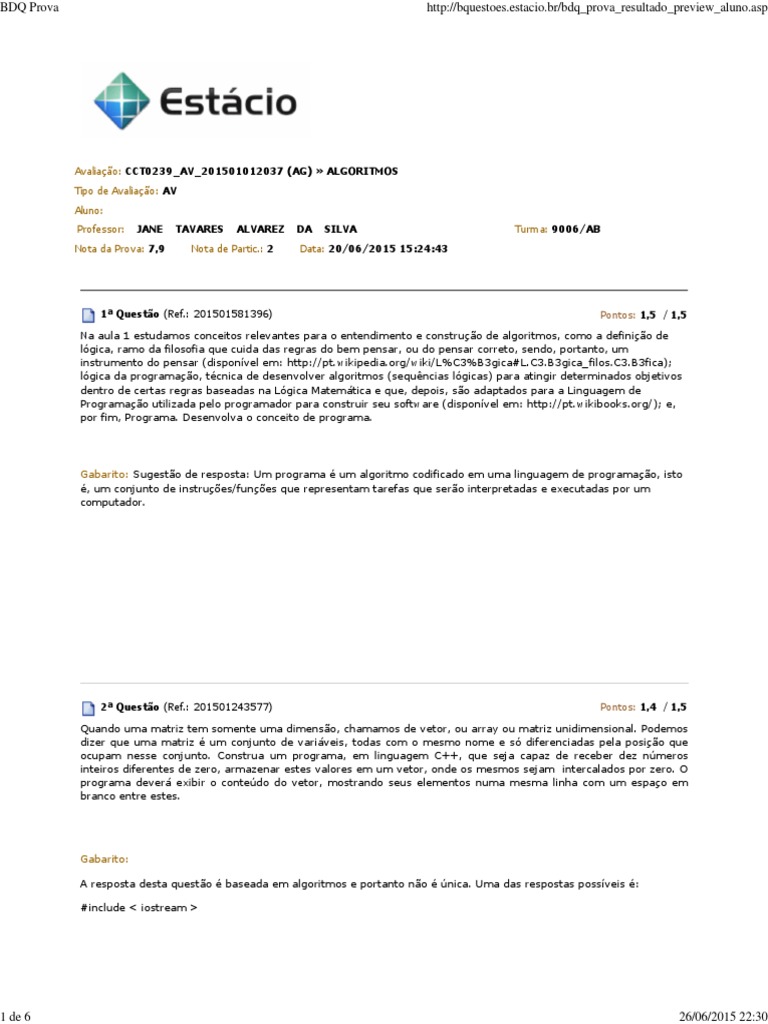 Algoritimo Prova Estacio | PDF | Algoritmos | Programas