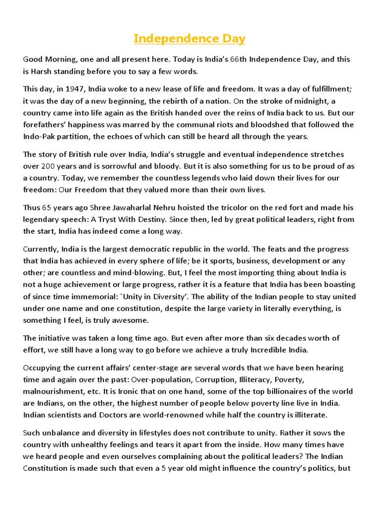 Independence Day Speech | PDF | Politics (General)
