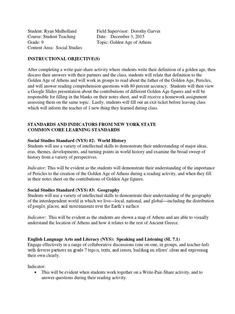 RM Lesson Plan - Golden Age of Athens - All Worksheets | PDF | Athens | Reading Comprehension