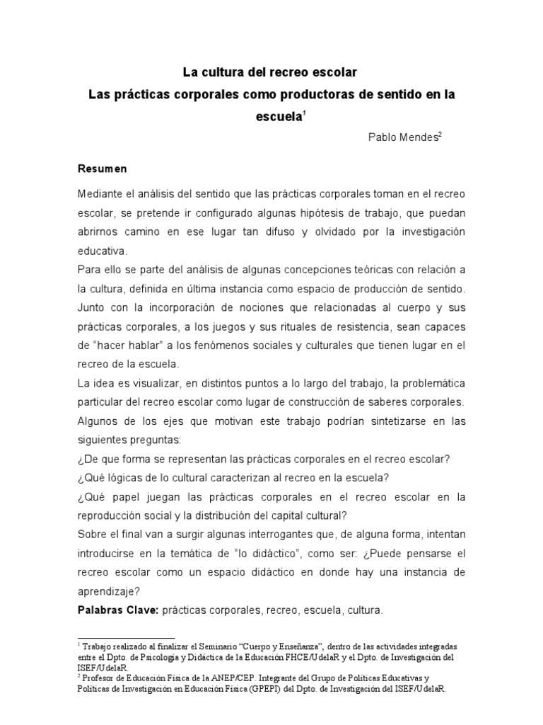 La Cultura Del Recreo Escolar | PDF | Sociedad | Comportamiento