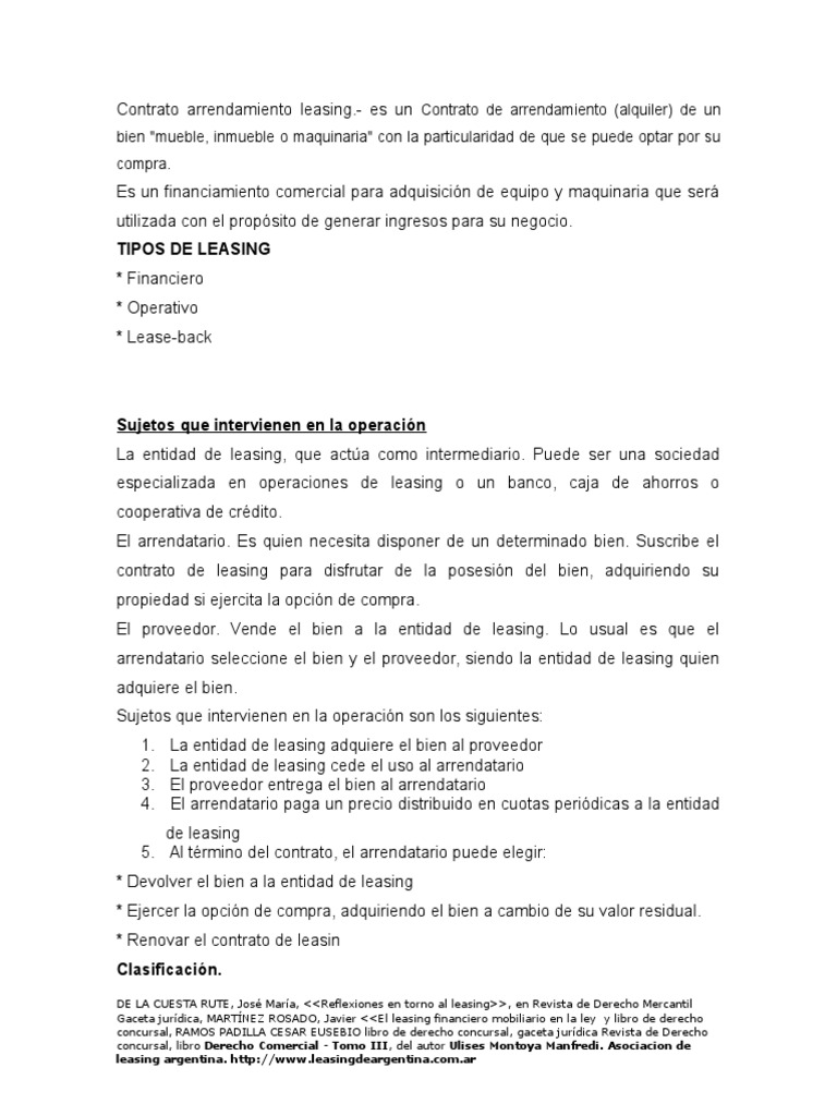 Contrato Leasing | Descargar gratis PDF | Arrendamiento | Derecho ...