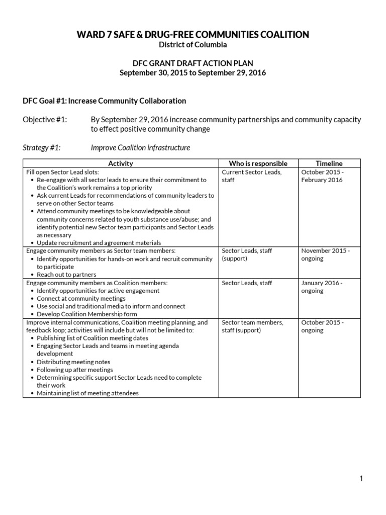 Ward 7 Safe & Drug-Free Communities Coalition DFC Action Plan 1516 ...