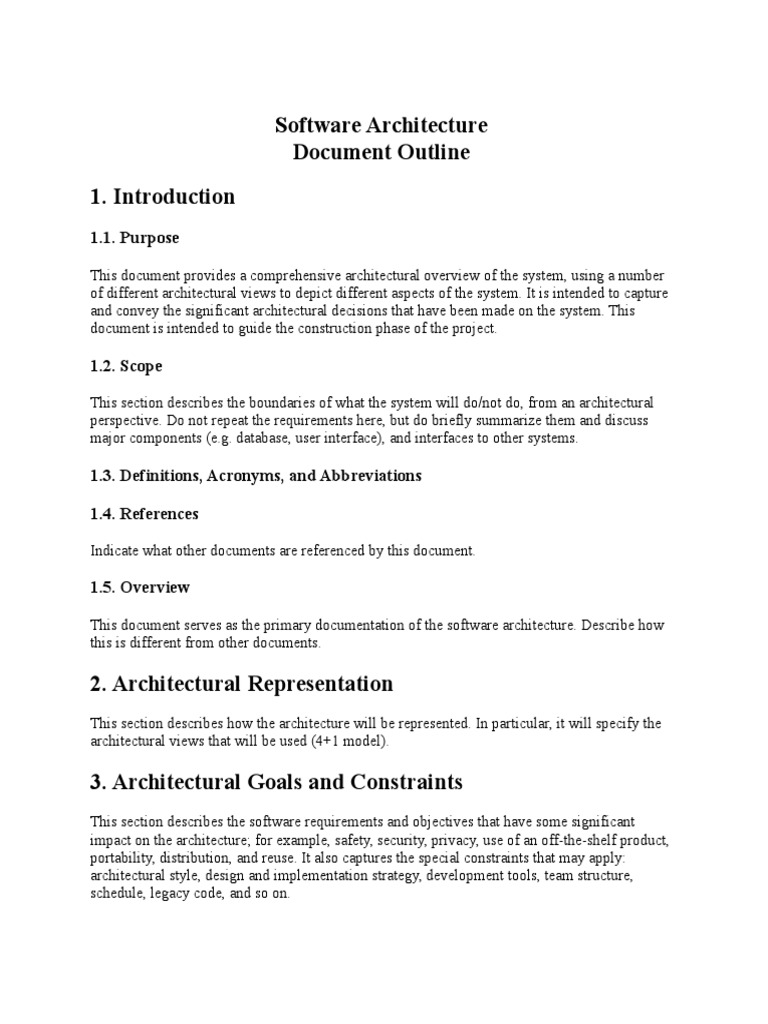 Software Architecture Document Outline | PDF | Software Architecture ...