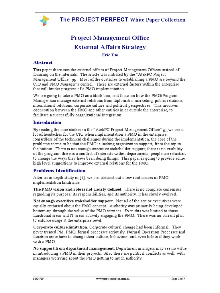 White Paper Pmo External Affairs Strategy | PDF | Project Management ...