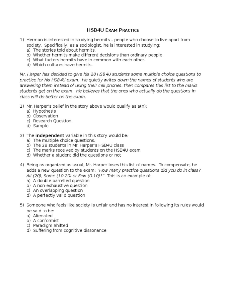 Hsb4u Practice Questions | PDF | Deviance (Sociology) | Test (Assessment)