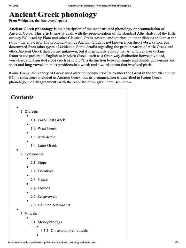 Ancient Greek Phonology | PDF | Languages | Language Arts & Discipline