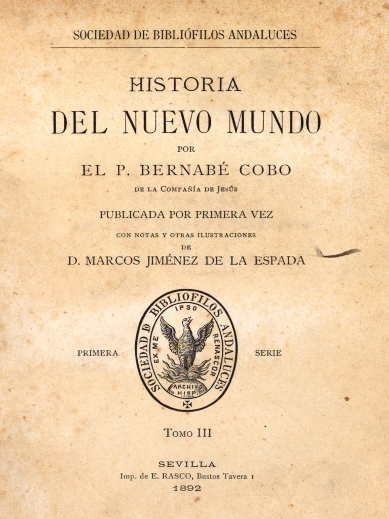 Historia Del Nuevo Mundo Bernabe Cobo | PDF