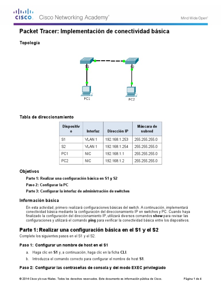 2.3.2.5 Packet Tracer - Implementing Basic Connectivity Instructions | PDF | Dirección IP ...