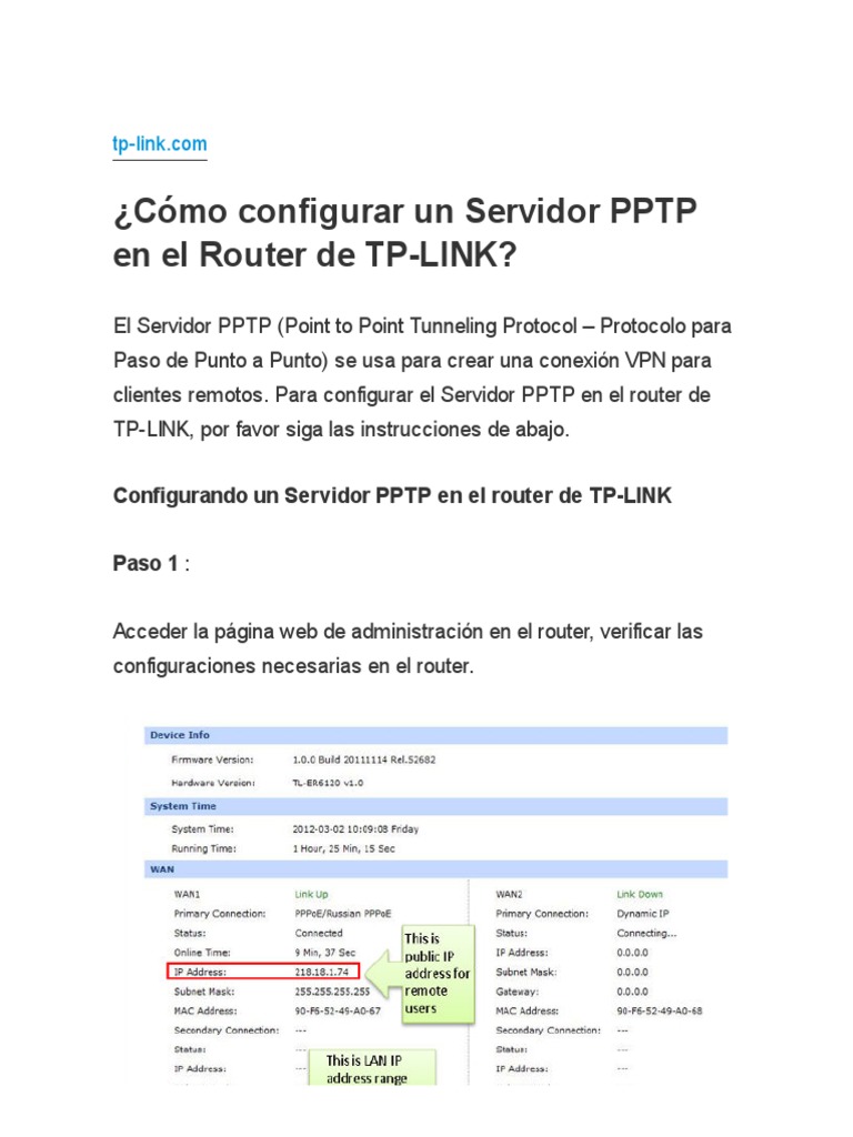 ¿Cómo Configurar Un Servidor PPTP en El Router de TP-LINK | PDF | Red ...