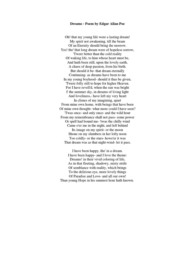 Dreams - Poem by Edgar Allan Poe | PDF | Poetry