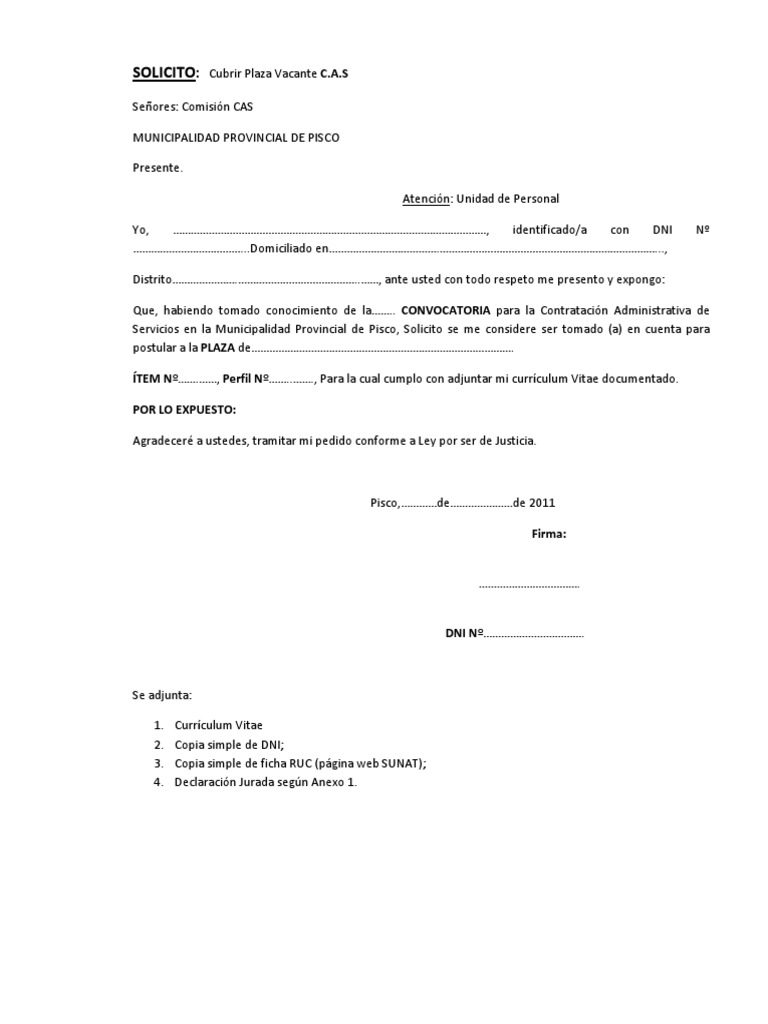 Modelo de Solicitud C.A.S. Perú | PDF