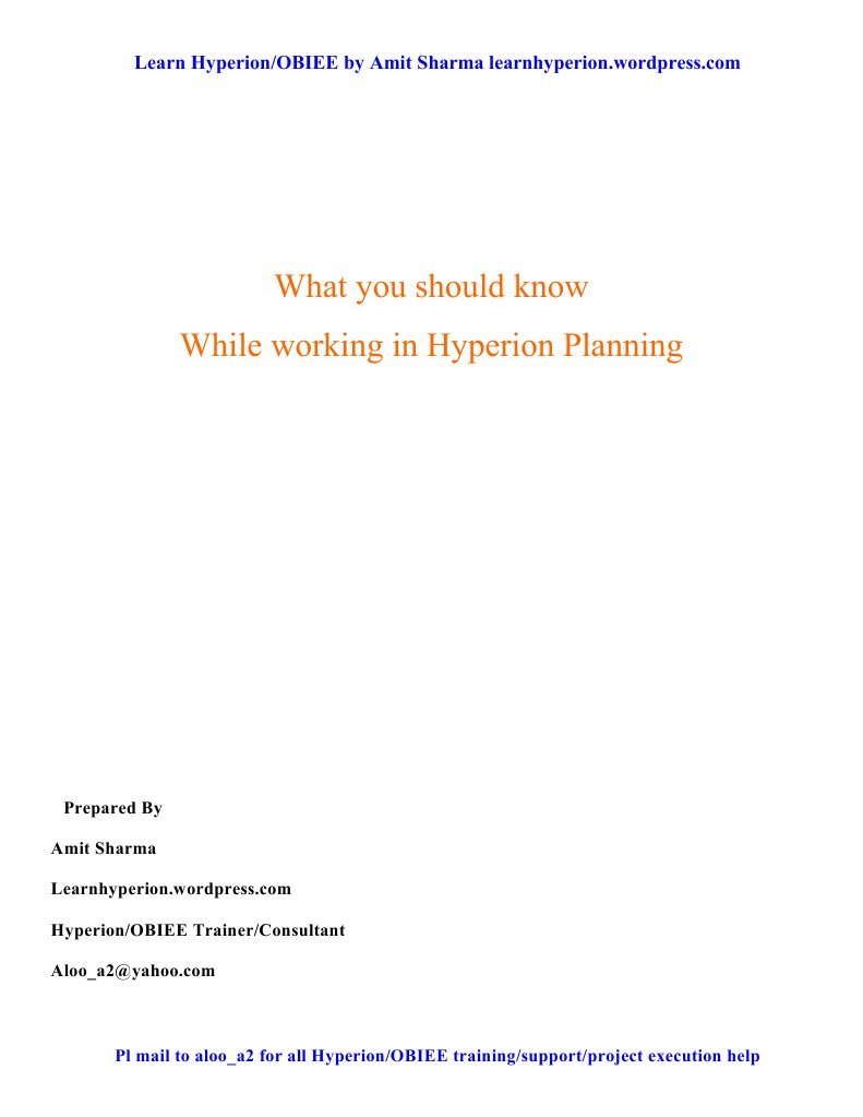 Hyperion Planning What You Should Know | PDF | Databases | Information Technology
