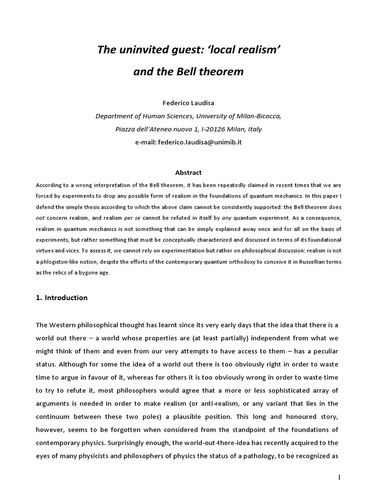Local Realism and Bell's Theorem | PDF | Quantum Mechanics | Reality
