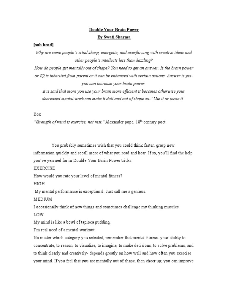 Boost Your Brain Power | PDF | Mind | Memory