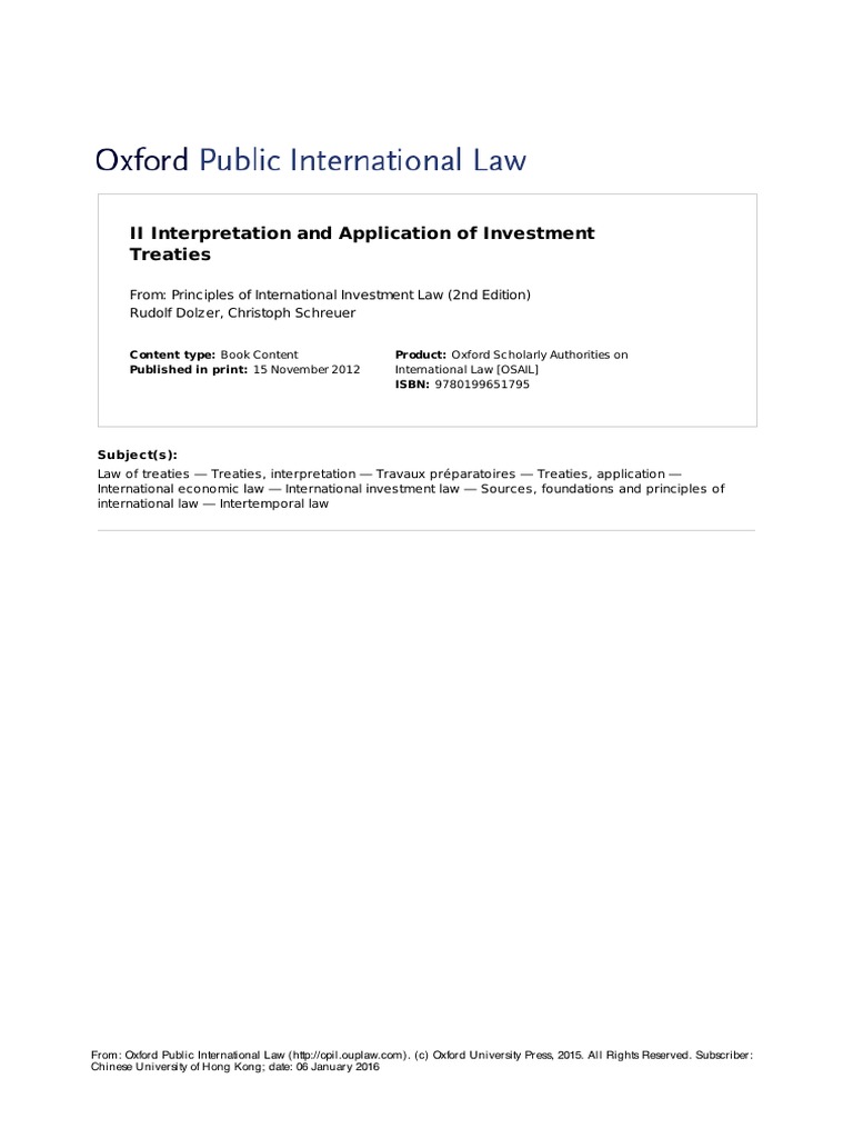 Intertemporal Law in Investment Treaties | PDF | Treaty | Arbitration