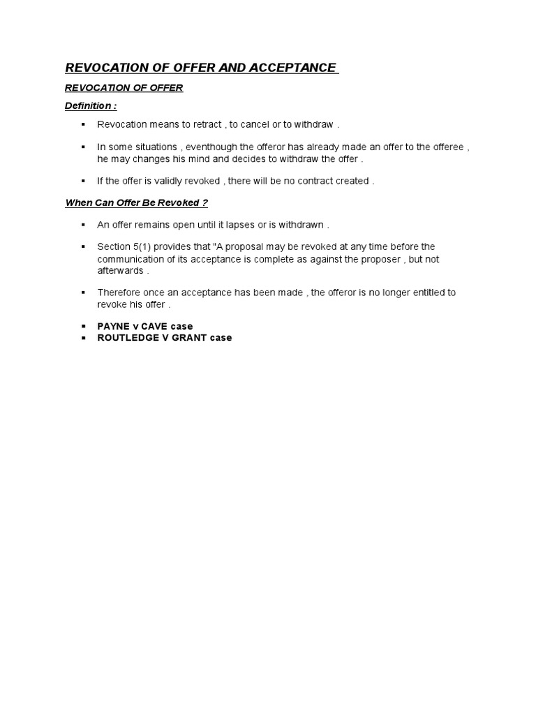 Revocation of Offer and Acceptance | PDF | Offer And Acceptance ...