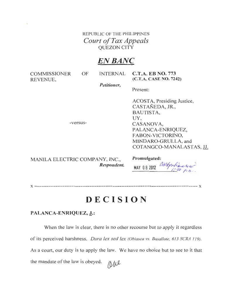 MERALCO Tax Refund Case Decision | PDF | Tax Refund | Internal Revenue ...