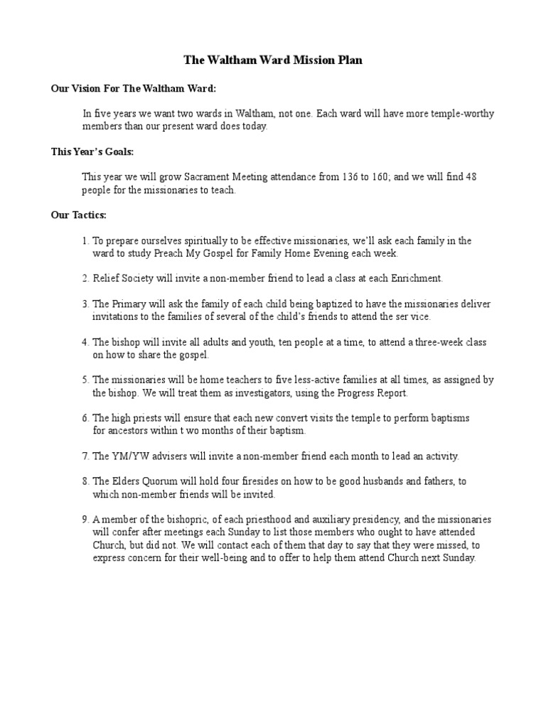 Waltham Ward Mission Plan Overview | PDF | Social Science | Religion ...