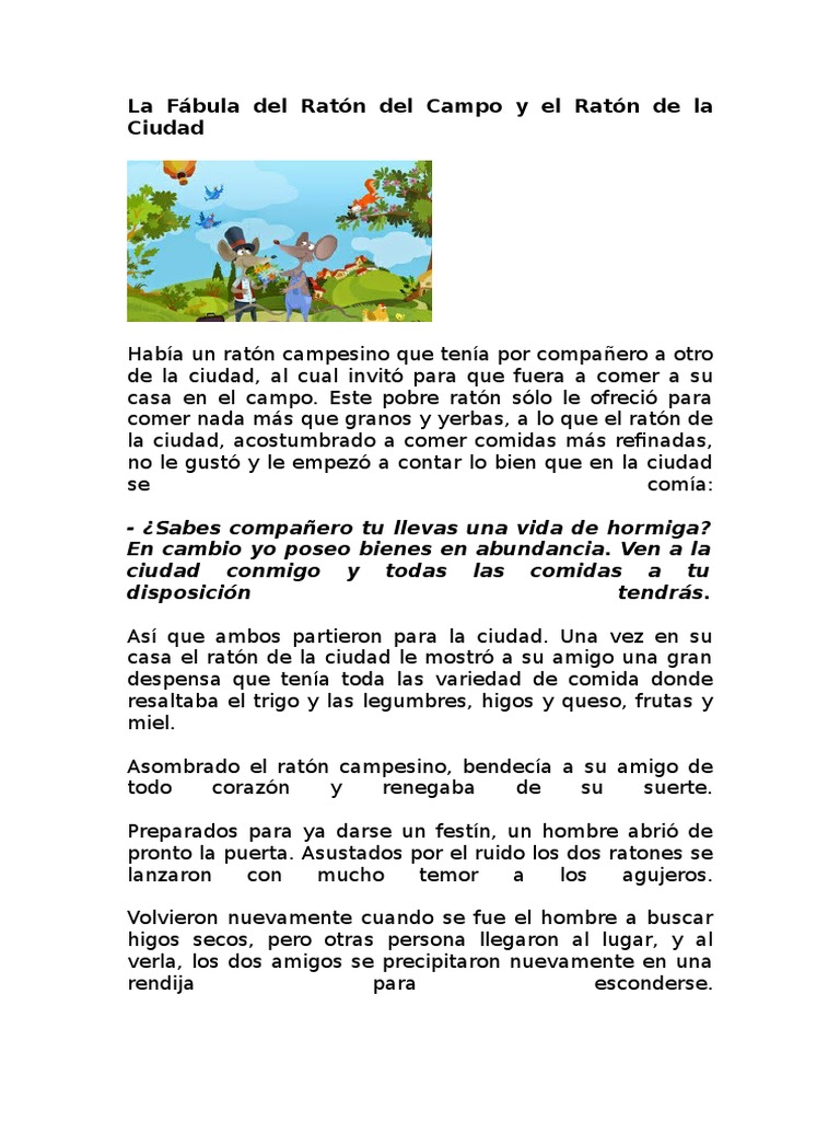 La Fábula Del Ratón Del Campo y El Ratón de La Ciudad | PDF | Cocina ...