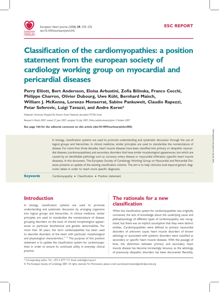 ESC Cardiomyopathy Classification | Medical Specialties | Diseases And ...