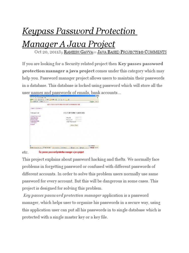 Keypass Password Protection Manager A Java Project: R G J B P | PDF ...