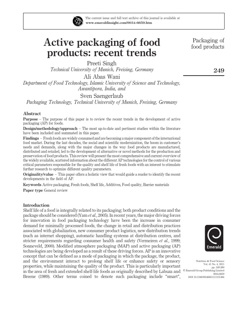 Active Packaging of Food | PDF | Food Preservation | Antioxidant