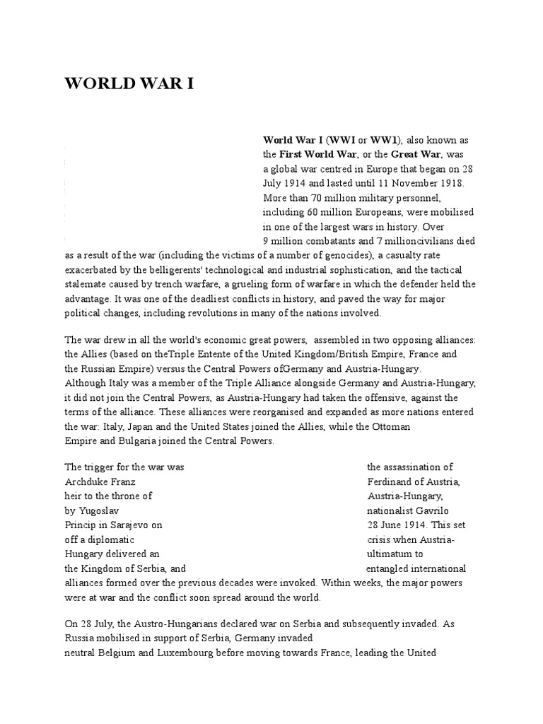 World War I (WWI or WW1), Also Known As | PDF | Central Powers | World ...