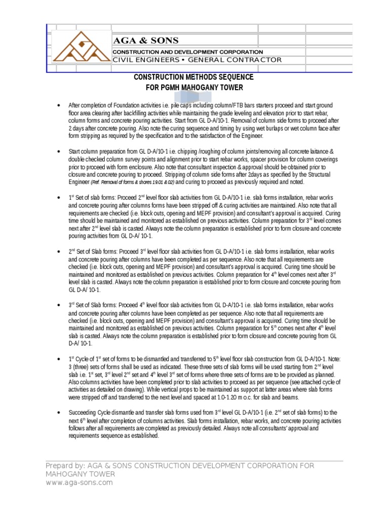 Construction Methods Sequence v.1 | PDF | Concrete | Building Materials