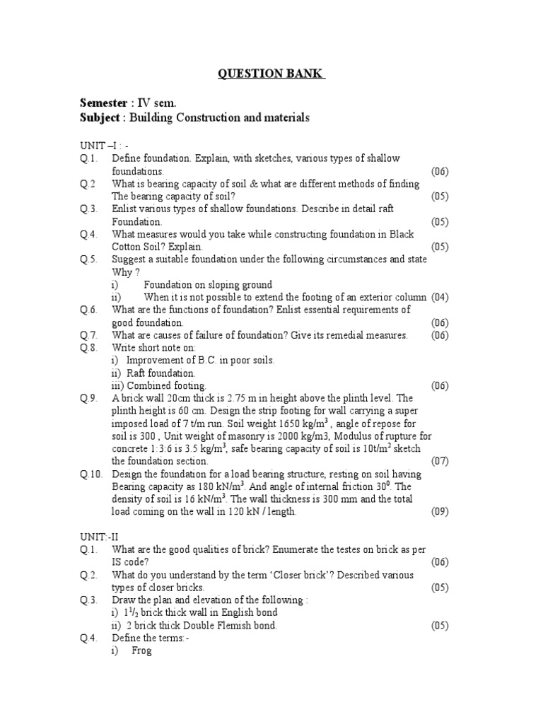 BCM Question Bank - 030410034817 - 1 | PDF | Stairs | Masonry