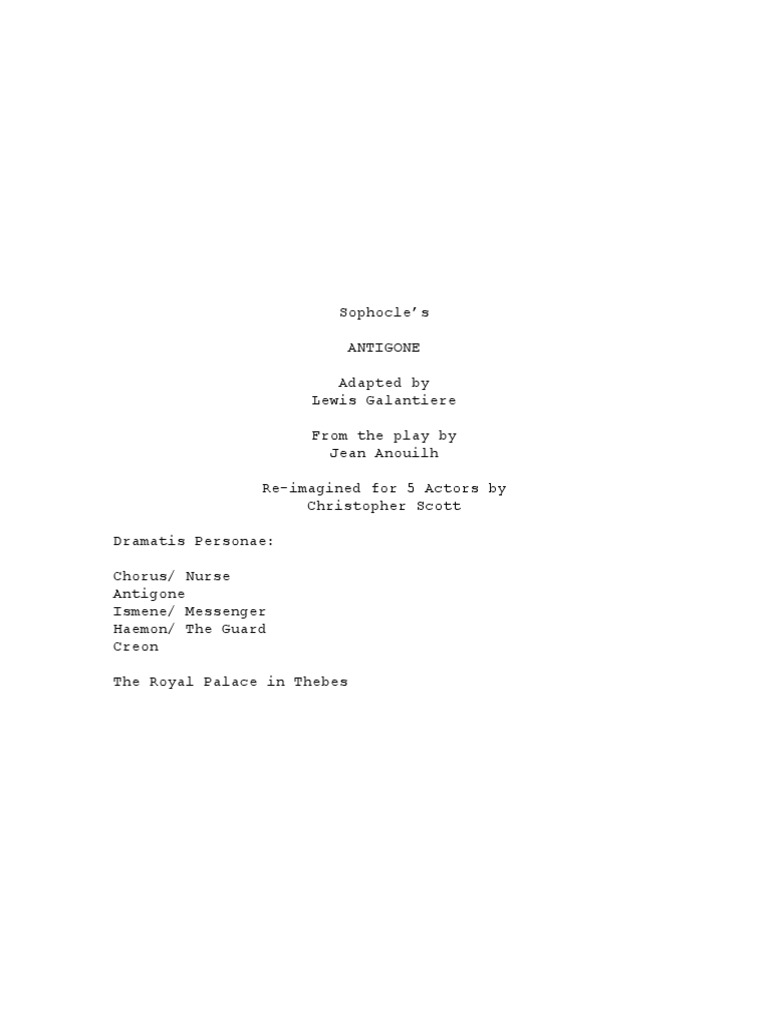 Antigone-Jean Anouilh Engleski Prijevod | PDF | Oedipus | Boeotian ...