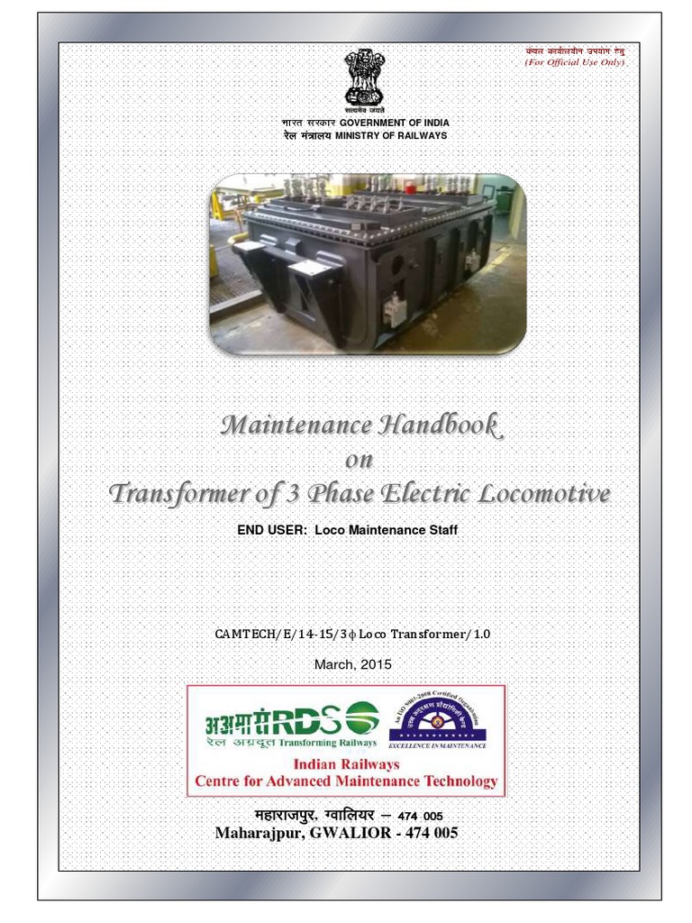 Maintenance Handbook On Transformer of 3 Phase Electric Locomotive ...