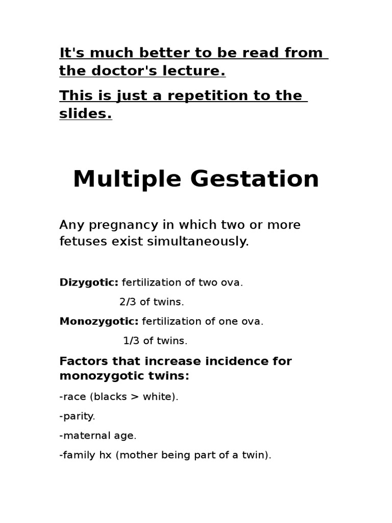 Multiple Gestation: Types, Risks, and Management | PDF | Twin | Preterm ...