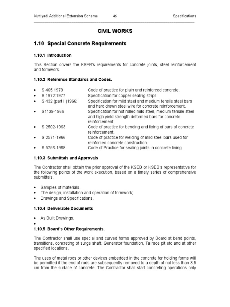 Specifications for Concrete Works Including Reinforcement, Formwork ...