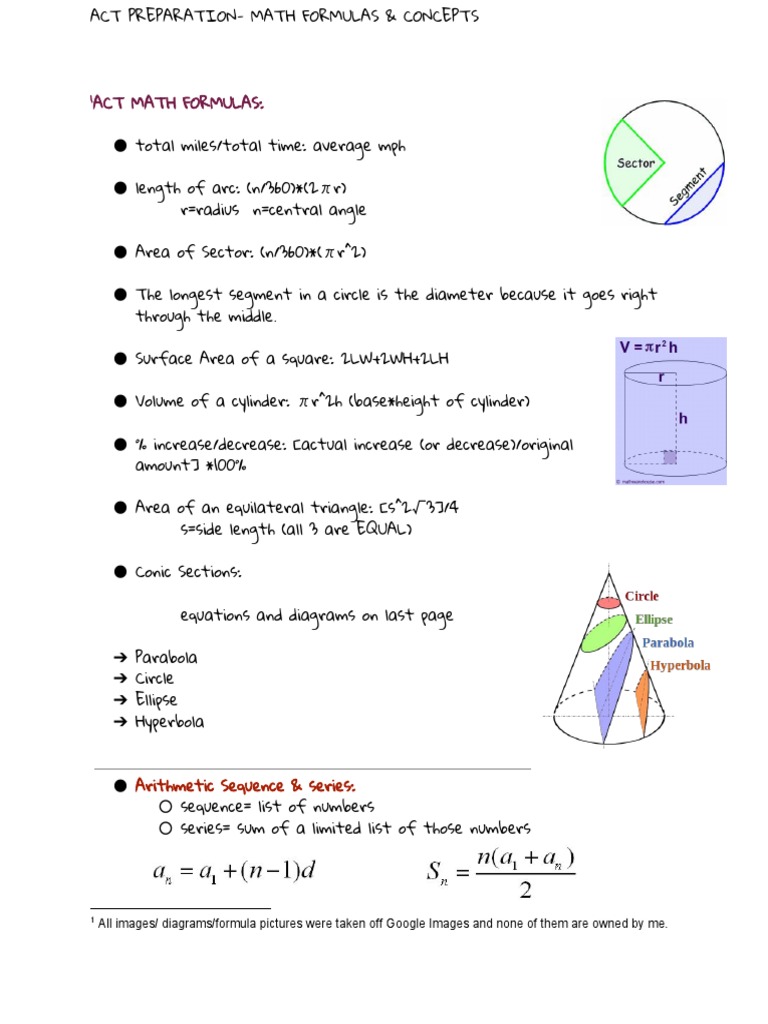 Act Math Formulas | PDF | Trigonometric Functions | Triangle