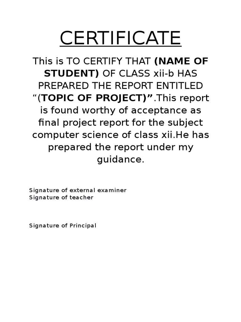 Certificate: Student) of Class Xii-B Has | PDF | Computers