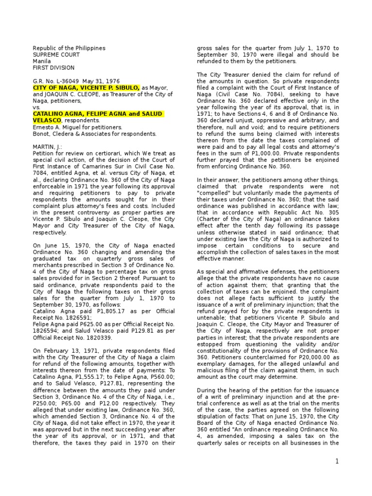 City of Naga vs. Agna | PDF | Repeal | Statutory Interpretation