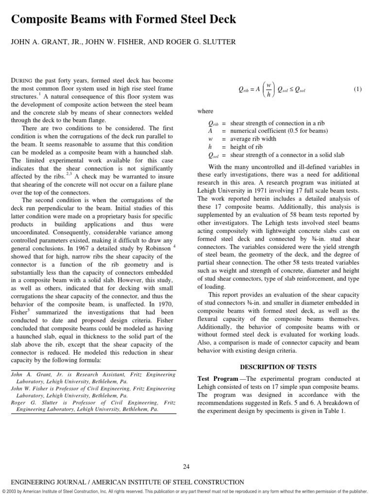 Composite Beams With Formed Steel Deck | PDF | Beam (Structure) | Stiffness