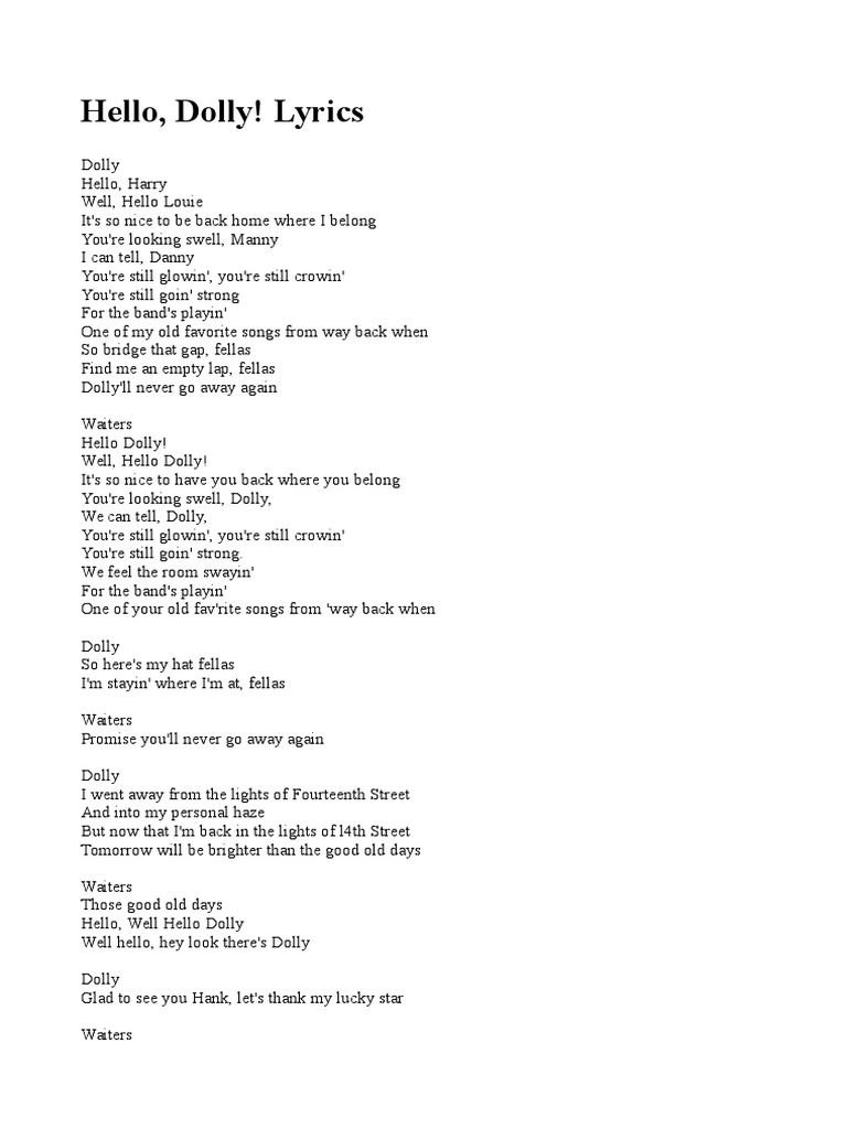 Hello Dolly Lyrics | PDF | Broadway Musicals | Broadway Theatre