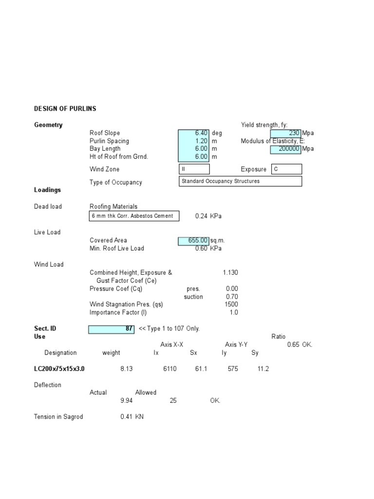 Purlin Design Specifications and Loads | PDF | Science & Mathematics ...