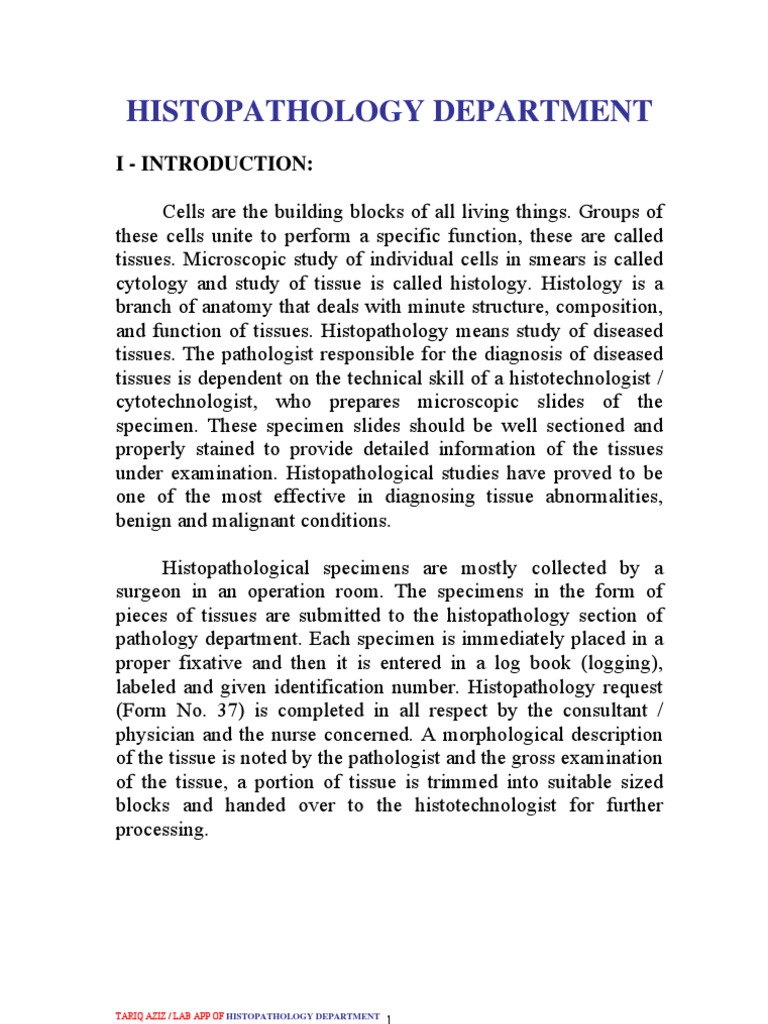 His To Pathology Department | PDF | Fixation (Histology) | Histopathology