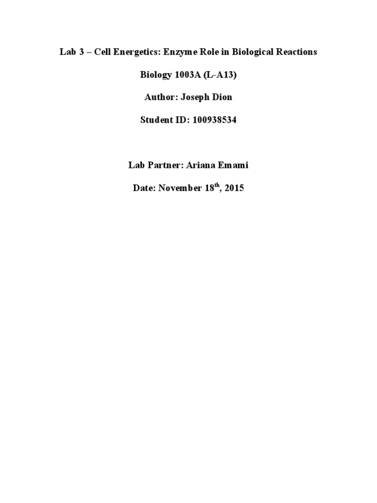 Lab 3 - Biology 1003A (Joseph) | PDF | Active Site | Enzyme